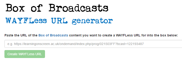 BoB WAYFLess URL generator – eResource updates