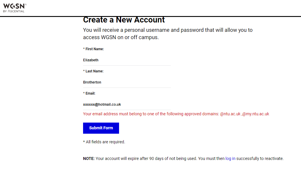 WGSN – changes to registration process – eResource updates